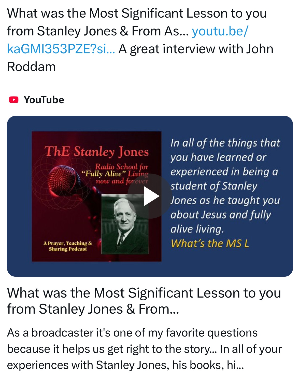 John Roddam interview about E Stanley Jones & the Christian Ashram ...